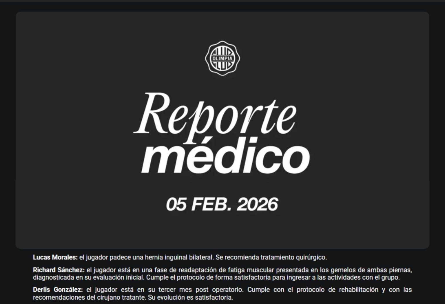 Buenas noticias en Olimpia: Derlis González avanza firme en su ...